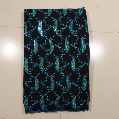 Cina Tessuti africani ricamati del pizzo, il nero + blu in vendita