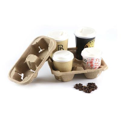 Cina 4 Cup Disposable Coffee Tray Biodegradable and Compostable Cup Holder Durable Drink Carrier for Hot or Cold Drinks in vendita