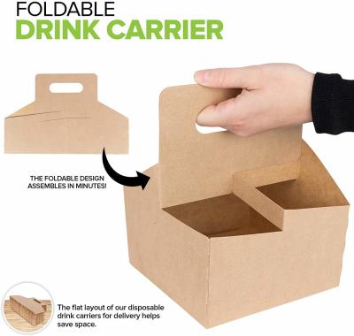 Cina Disposable Cup Holder for Hot or Cold Drinks 2cups 4 Cups Drink Carrier with Handle Kraft Paperboard Coffee Cup Holder in vendita