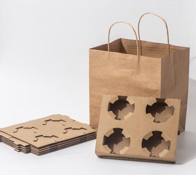 Cina Biodegradable 2 Cup 4 Cup Disposable Coffee Paper Holder Tray Portable Takeout Coffee Paper Cup Carrier in vendita