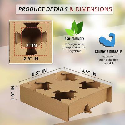 Cina Disposable Cup Holder for Hot or Cold Drinks 2cups 4 Cups Drink Carrier with Handle Kraft Paperboard Coffee Cup Holder in vendita