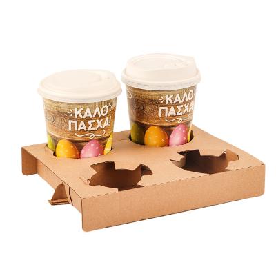 Cina Biodegradable Disposable Takeaway Hot Drink 2 Cup Holder Takeout 4 Cup Tray Carrier Coffee Paper Cup Holder in vendita