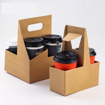 Cina Biodegradable Disposable Takeaway Hot Drink 2 Cup Holder Takeout 4 Cup Tray Carrier Coffee Paper Cup Holder in vendita