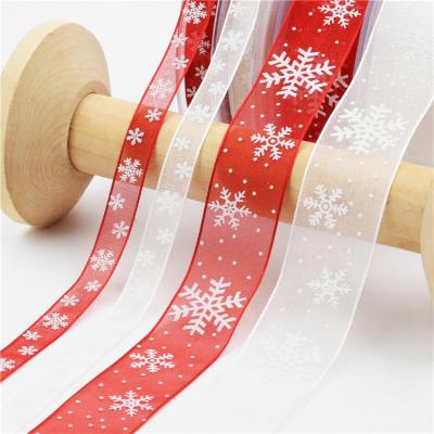 China Dansky Christmas Wired Ribbon Snowflake Organza Sheer Glitter Ribbon for Xmas Tree, Wreath, Party Decoration, Gift Wrapping for sale