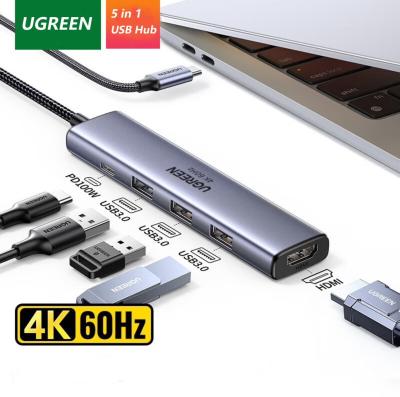 中国 USB C ハブ 5 in 1 USB C to HD-MI スプリッター 3 USB A 3.0 ポートと 5Gbps タイプ C データ ポート, 4KHDMI ポート, PD 100W 充電 販売のため