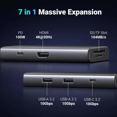 China Revodok Pro 107 USB-C Hub 7 in 1 10Gbps USB C 3.2 & 2 USB-A 3.2 4K-HDMI, 100W Power Delivery, SD/TF Card Reader for sale