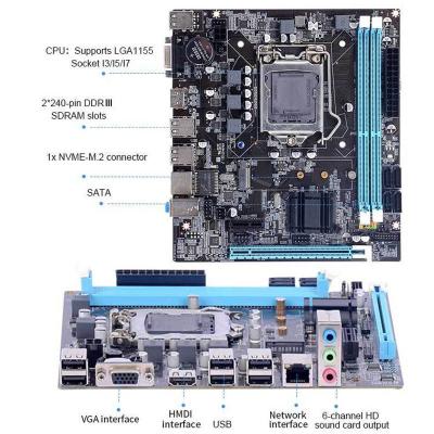 China Customized LGA 1155 motherboard H61 PC motherboard support i3 i5 i7 cpu DDR3 for desktop motherboard H61 main board for sale
