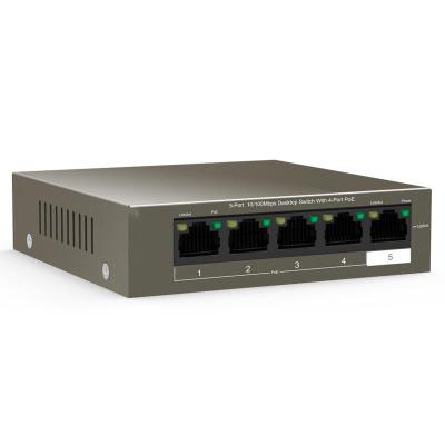 China 1Gbps Switch Capacity Customized Long Distance Transmission TEF1105P-4-63W 5-Port 10/100Mbps Desktop Switch with 4-Port PoE for sale