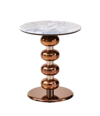 China P52-Rose Gold Stacked Sphere Marble Side Table for sale