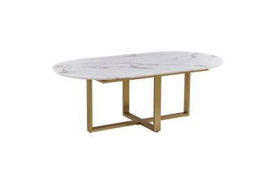 China T961-1 Minimalist Oval White Marble Coffee Table with Gold Metal Frame for sale