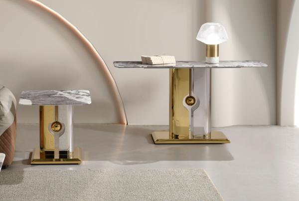 Quality T1029 Luxury Console Table Two-Tone Gold & Chrome Marble Console Table for sale