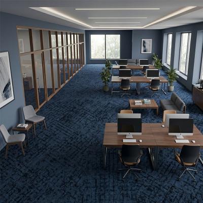 China Deep Navy Grid Textured Carpet Tile Stable Nylon Carpet Flooring PVC Backing for sale