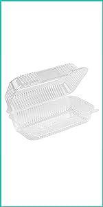 Plastic Clamshell Takeout Tray (50 Count) - Dessert Containers - Plastic Hinged Food Container