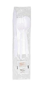 Cutlery Packets with Salt & Pepper in White (250 Count) - Wrapped Cutlery - Plastic Utensils