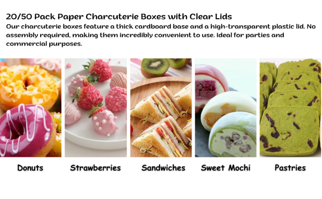 Mini Charcuterie Box: Transparent-lid dessert containers; versatile and stylish.