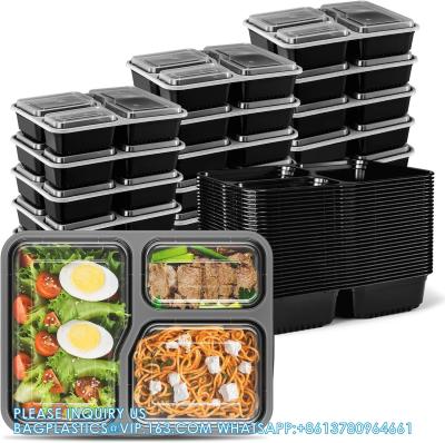 China 34oz 3 Compartment Meal Prep Containers 150 Packs, 150 Pieces Trays And 150 Pieces Lids for sale
