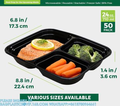 China Packaging 3 Compartments Takeout Boxes Black Microwave Plastic Lunch Box Food Containers Wholesale for sale