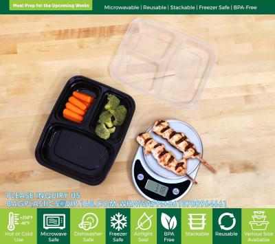 China Packaging 3 Compartments Takeout Boxes Black Microwave Plastic Lunch Box Food Containers Wholesale for sale
