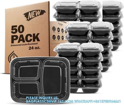 China Packaging 3 Compartments Takeout Boxes Black Microwave Plastic Lunch Box Food Containers Wholesale for sale