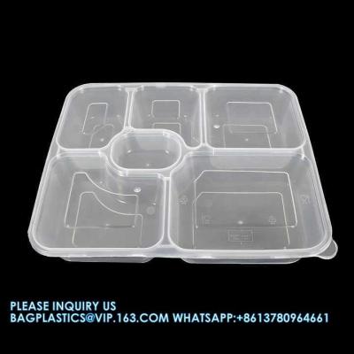 China Custom 5 compartment 6 Compartment recyclable Bento Food Containers Take Away Disposable Plastic Lunch Bento Box for sale