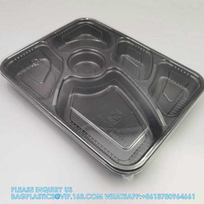 China Custom 5 compartment 6 Compartment recyclable Bento Food Containers Take Away Disposable Plastic Lunch Bento Box for sale