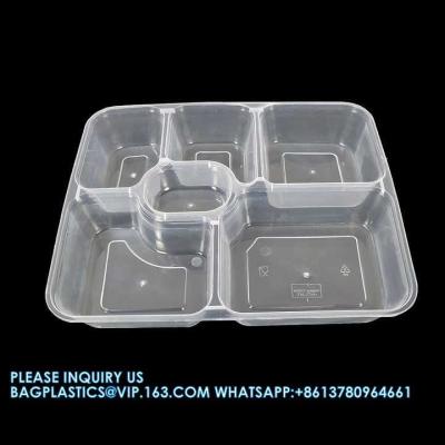 China Custom 5 compartment 6 Compartment recyclable Bento Food Containers Take Away Disposable Plastic Lunch Bento Box for sale