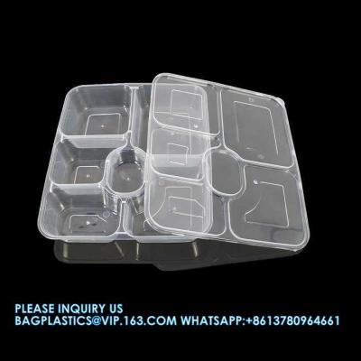China Custom 5 compartment 6 Compartment recyclable Bento Food Containers Take Away Disposable Plastic Lunch Bento Box for sale