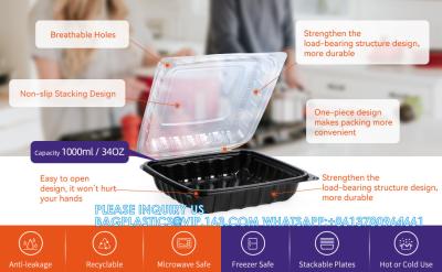 China To Go Containers, Anti-Fog Shrink Wrap 25 Pack 34 Oz 8 Inch Meal Prep Container Microwave Freezer Safe Hinged for sale