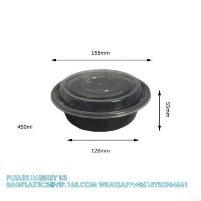 China 24 OZ Disposable PP Lunch Boxes Microwavable Food Storage Containers With Lids  Round Black Plastic Meal Prep for sale