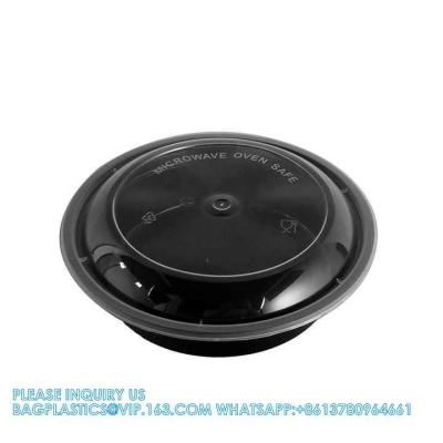 China 24 OZ Disposable PP Lunch Boxes Microwavable Food Storage Containers With Lids  Round Black Plastic Meal Prep for sale