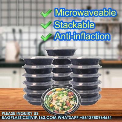 China 24 OZ Disposable PP Lunch Boxes Microwavable Food Storage Containers With Lids  Round Black Plastic Meal Prep for sale