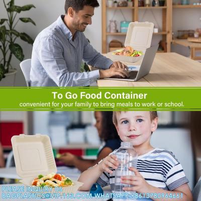 China 100% Compostable Clamshell Take Out Food Containers [8X8