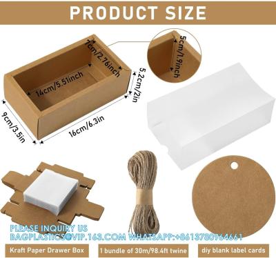 China Rectangle Kraft Paper Drawer Boxes With Window Homemade Soap Boxes Kraft Box With Tags Jute String For Jewelry for sale