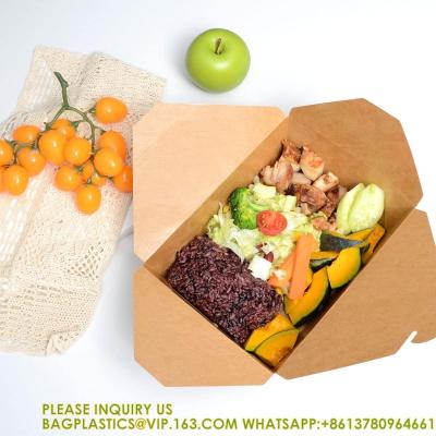 China 70 oz grandes envases de comida para llevar - de trabajo pesado en el microondas Kraft papel marrón para ir caja # 3 - resistente a la grasa en venta