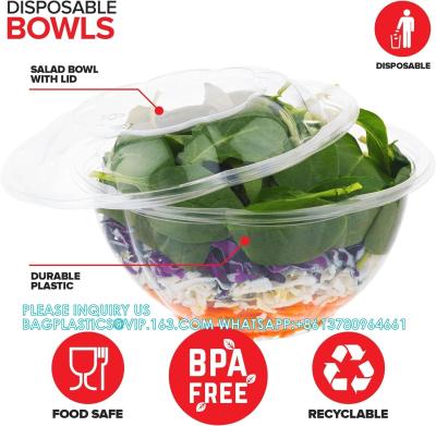 China Cuenco desechable de 24 oz con tapas para alimentos Cuenco desechable de plástico personalizado con tapa recipiente transparente Cuenco de ensalada en venta