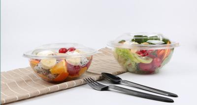 China Cuenco desechable de 24 oz con tapas para alimentos Cuenco desechable de plástico personalizado con tapa recipiente transparente Cuenco de ensalada en venta