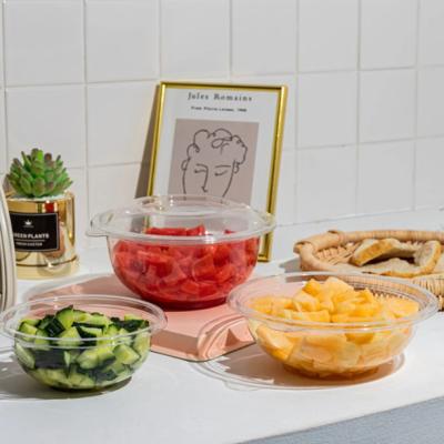 China Cuenco desechable de 24 oz con tapas para alimentos Cuenco desechable de plástico personalizado con tapa recipiente transparente Cuenco de ensalada en venta