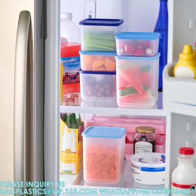 China Stacking Square Storage Set - Dishwasher Safe & BPA Free - (6 Clear Containers + 6 Blue Lids) for sale