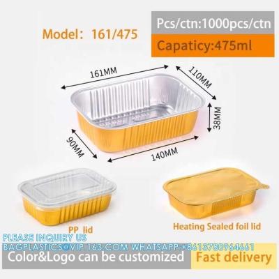 China 475 ml de longitud 161MM, panelas de papel de aluminio resistentes con tapas para cocinar, hornear, recalentar, congelar, horno, reciclables en venta