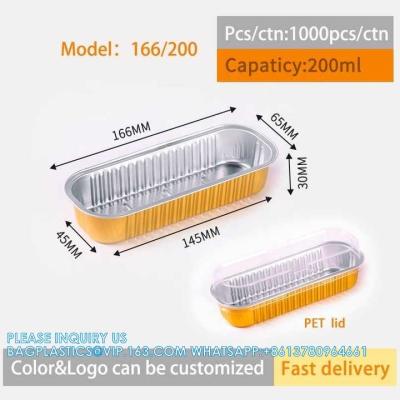 China 200 ml de longitud 166MM, panelas de papel de aluminio resistentes con tapas para cocinar, hornear, recalentar, congelar, horno, reciclables en venta