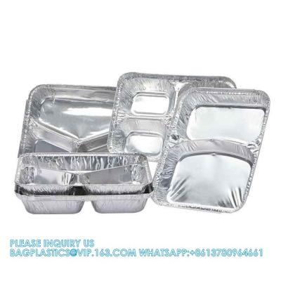 China 3 Compartimiento Contenedor de alimento de papel de aluminio con tapa de cúpula clara Contenedores de papel de aluminio personalizados utensilios de mesa desechables en venta