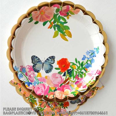 China Disposable, Recyclable, Sustainable, Party Decoration Paper Plate Blue Tea Party Theme Tableware Paper Plate Set for sale