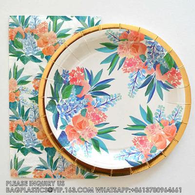 China Disposable, Recyclable, Sustainable, Party Decoration Paper Plate Blue Tea Party Theme Tableware Paper Plate Set for sale