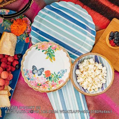 China Disposable, Recyclable, Sustainable, Party Decoration Paper Plate Blue Tea Party Theme Tableware Paper Plate Set for sale