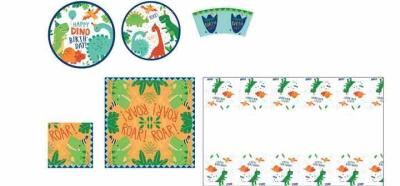 China Party Decoration Paper Plate Set Dinosaur Theme Banner Cutlery Tableware Set Paper Plate Set for sale