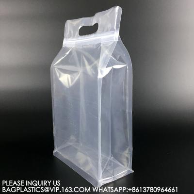 China Zip Lock Flat Bottom Pouch With Clear Window Handle For Snack Powder Packaging Clear Block Square Flat Bottom Pouch for sale