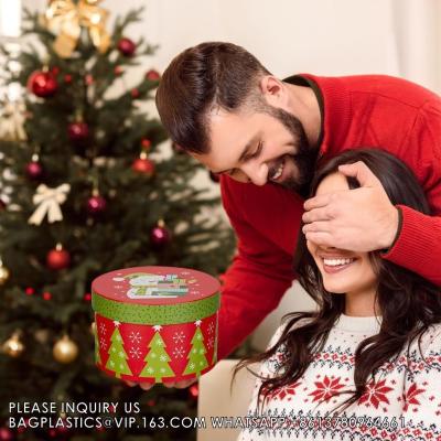 China Christmas Gift Boxes With Lids For Presents Round Gift Boxes With Lids Set Of 4 Nesting Christmas Boxes For Flowers for sale