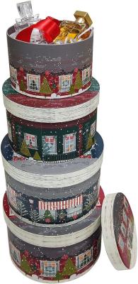 China Christmas Gift Boxes With Lids For Presents Round Gift Boxes With Lids Set Of 4 Nesting Christmas Boxes For Flowers for sale