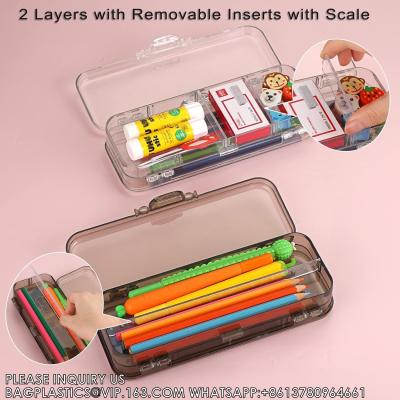 China Long Plastic Pencil Box Portable Clear Home Utility Boxes With Handle Stationery Storage Organizer Painting Tool for sale