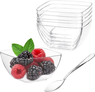 China 2 Oz Mini Dessert Cups With Spoons, Clear Plastic Reusable Small Party Serving Cups For Appetizers, Hors D'Oeuvres Plates for sale